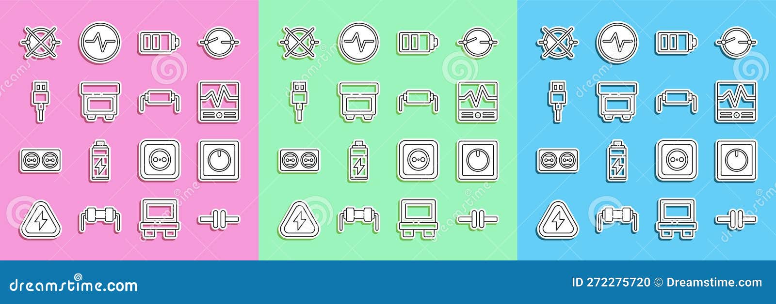 Set Line Electric Circuit Scheme, Light Switch, Electrical Measuring ...