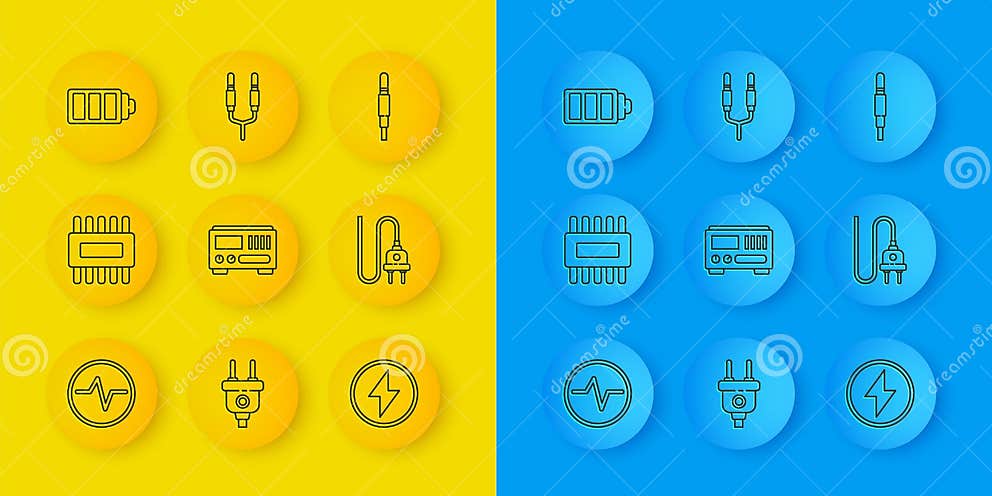 Set Line Electric Circuit Scheme, Processor with Microcircuits CPU, Electrical Measuring ...