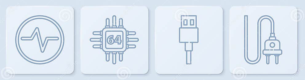 Set Line Electric Circuit Scheme, USB Cable Cord, Processor with Microcircuits CPU and Electric ...