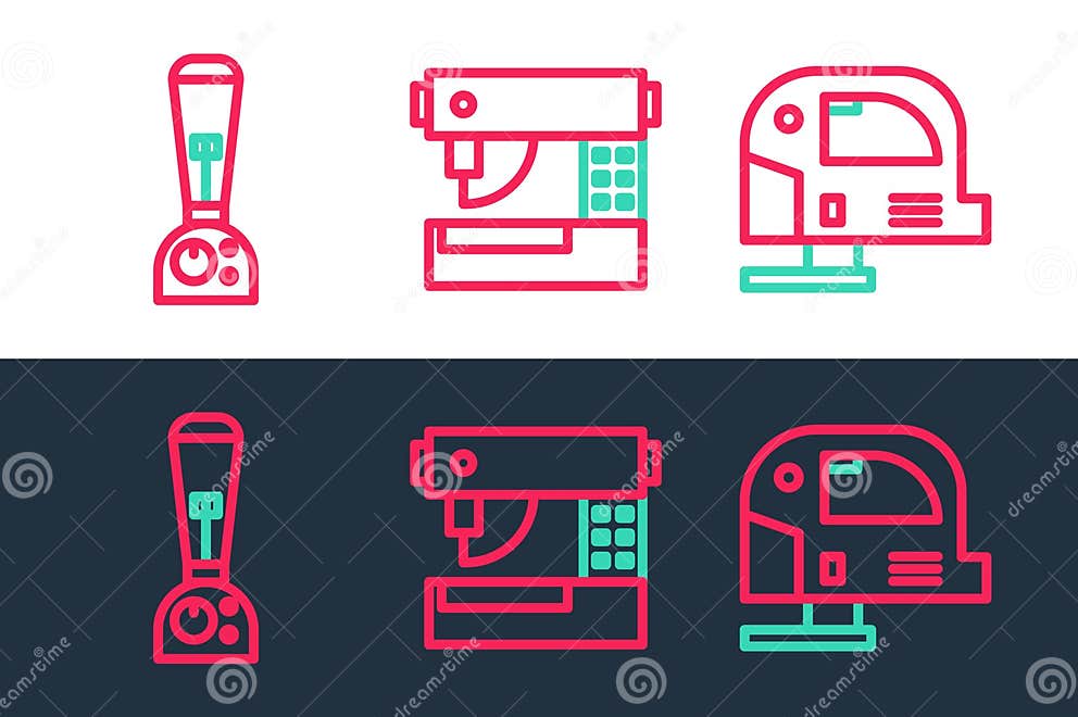 Set Line Electric Jigsaw, Blender and Sewing Machine Icon. Vector Stock ...