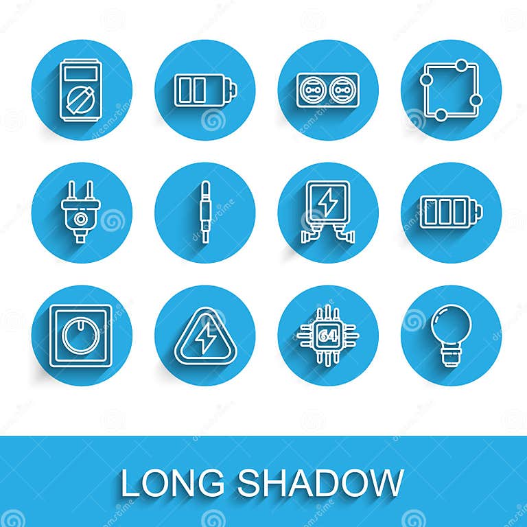 Set Line Electric Light Switch, High Voltage, Multimeter, Processor with Microcircuits CPU ...