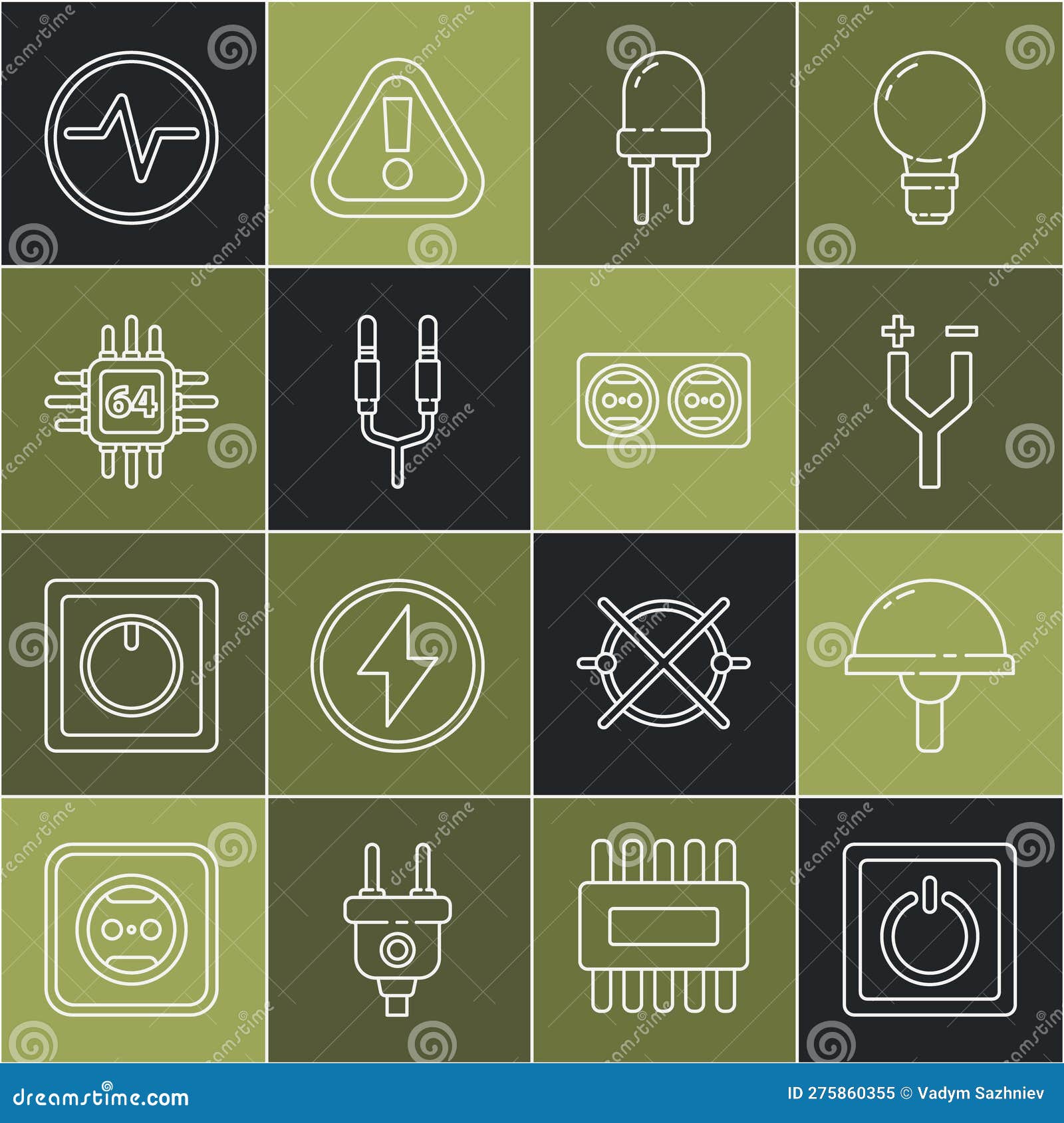 Set Line Electric Light Switch, Light Emitting Diode, Cable, Audio Jack, Processor with ...