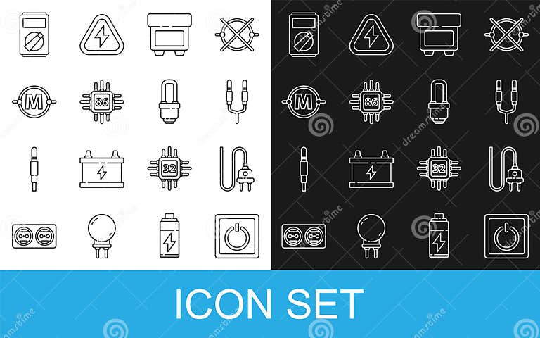 Set Line Electric Light Switch, Plug, Audio Jack, Fuse, Processor with ...