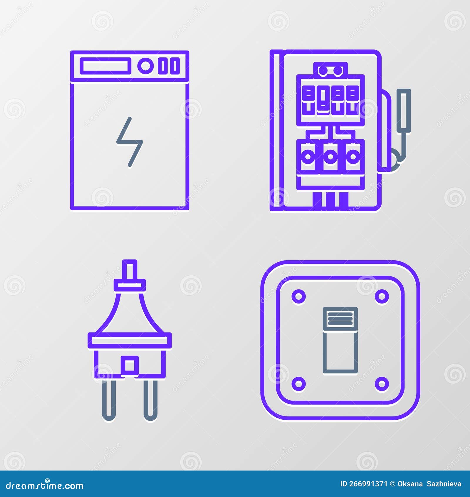 Set Line Electric Light Switch, Plug, Electrical Panel and Power Bank ...