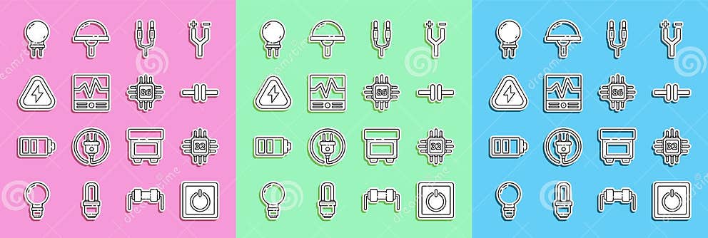 Set Line Electric Light Switch, Processor with Microcircuits CPU, Scheme, Audio Jack, Electrical ...