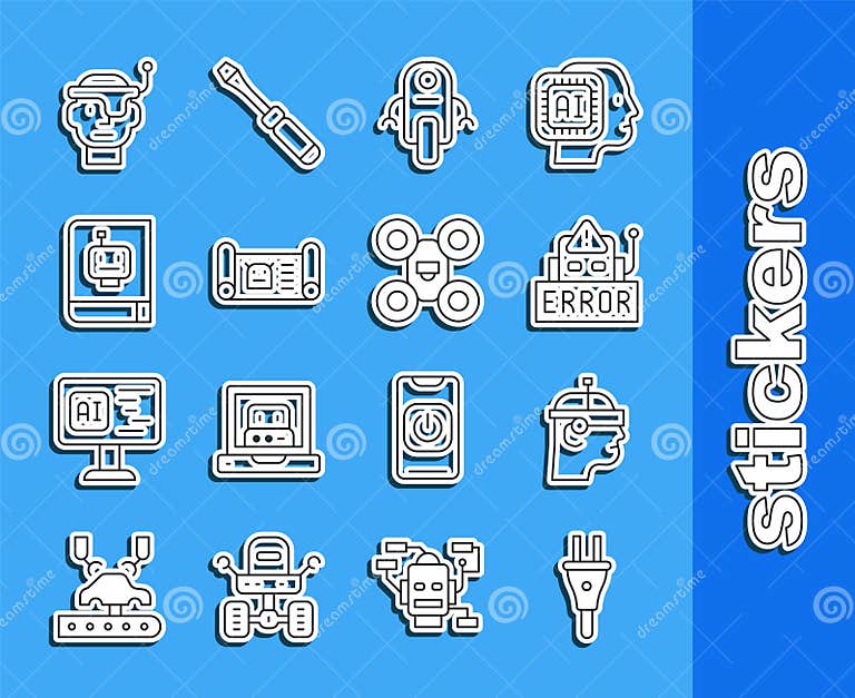 Set Line Electric Plug, Smart Glasses, Error in Robot, Robot, Blueprint ... Set Line Electric Plug, Smart Glasses, Error in Robot, Robot, Blueprint ...