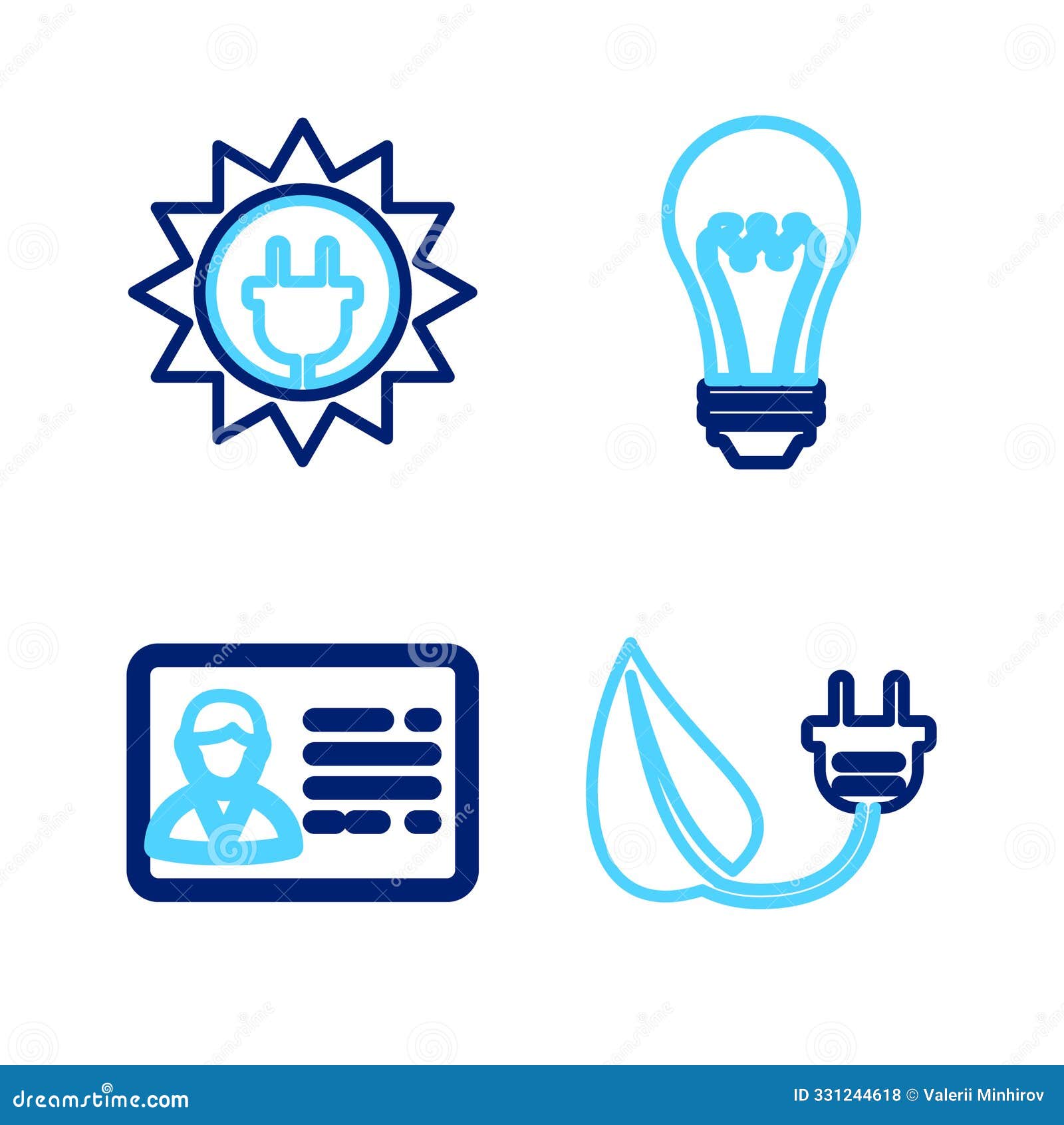 Set Line Electric Saving Plug in Leaf, Identification Badge, Light Bulb ...