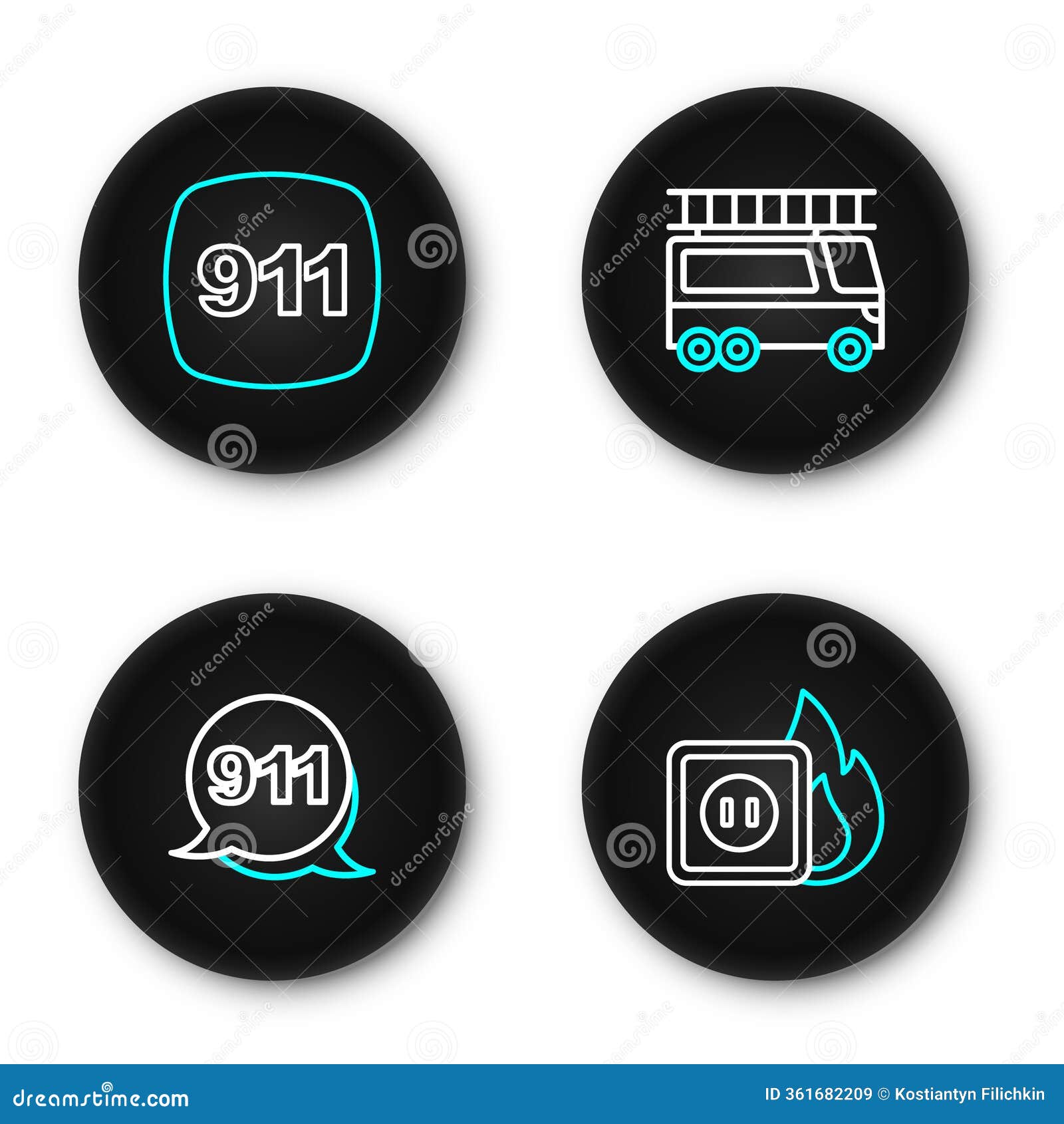 Set Line Electric Wiring of Socket in Fire, Emergency Call 911, Fire ...