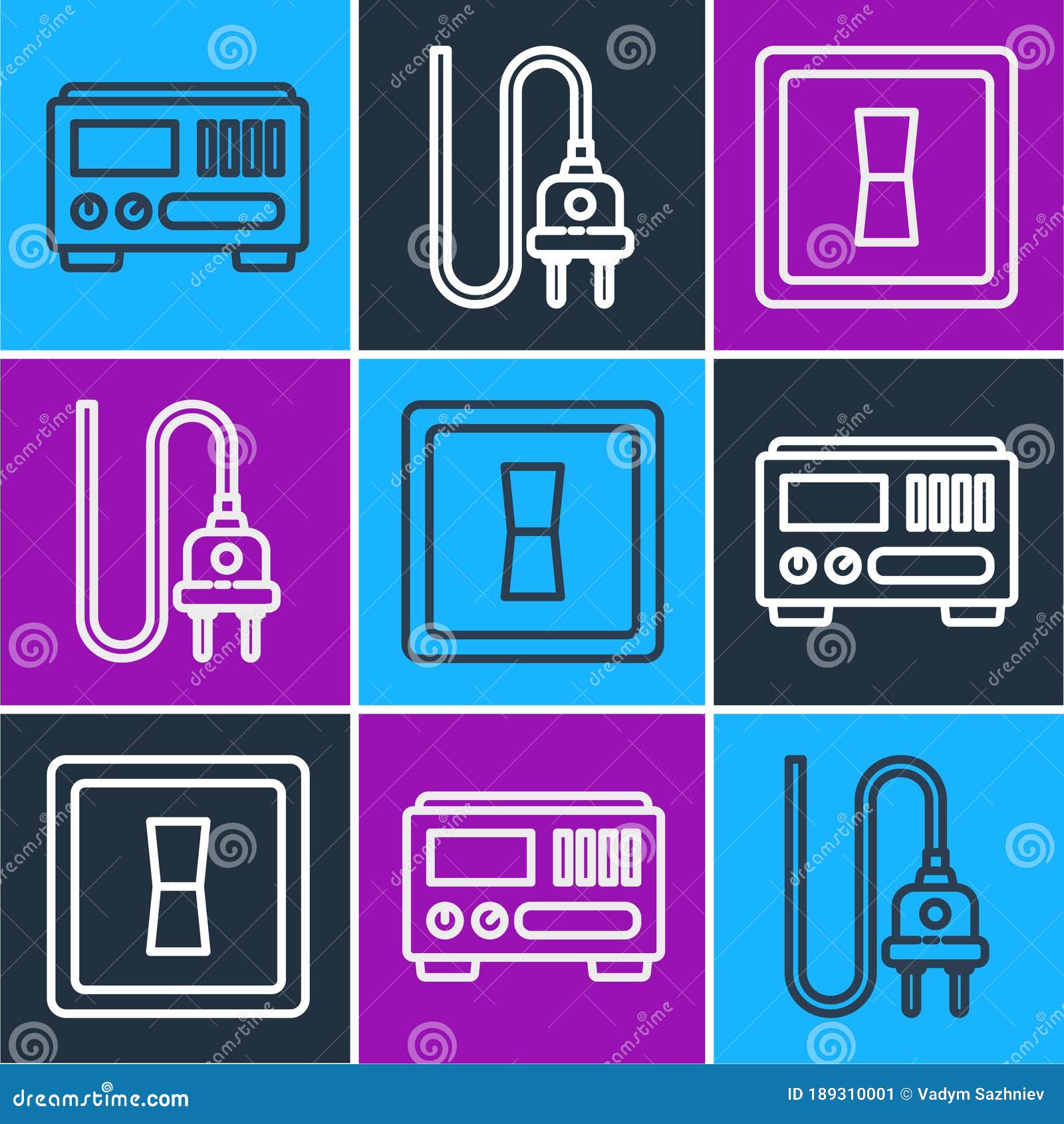 Set Line Electrical Measuring Instruments, Electric Light Switch and ...