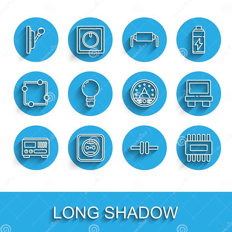 Set Line Electrical Measuring Instruments, Outlet, Panel, Circuit Scheme, Processor with ...