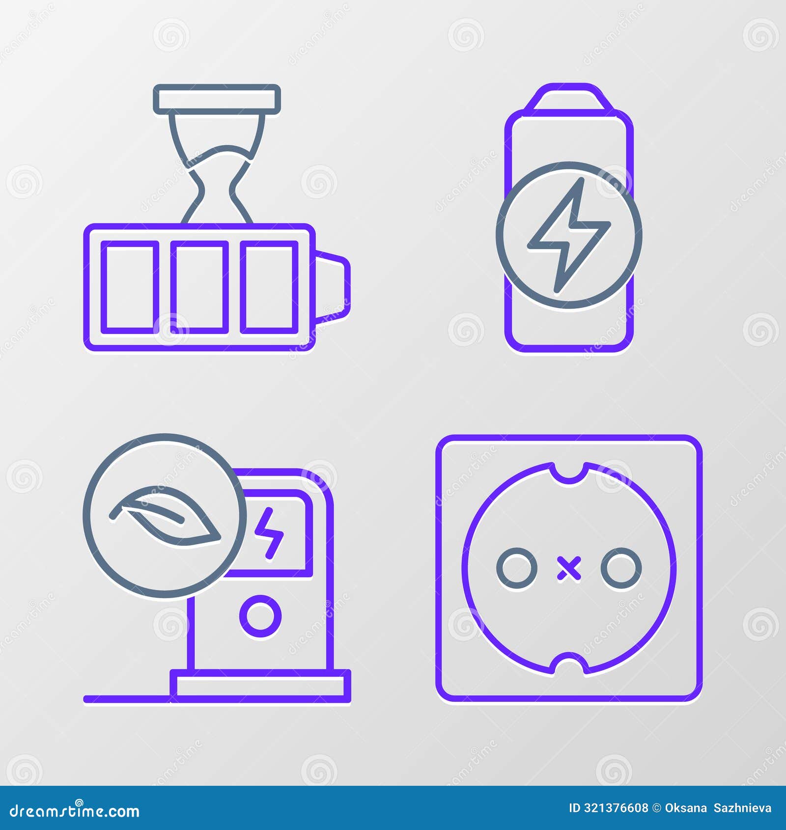 Set Line Electrical Outlet, Car Charging Station, Battery Charge And ...