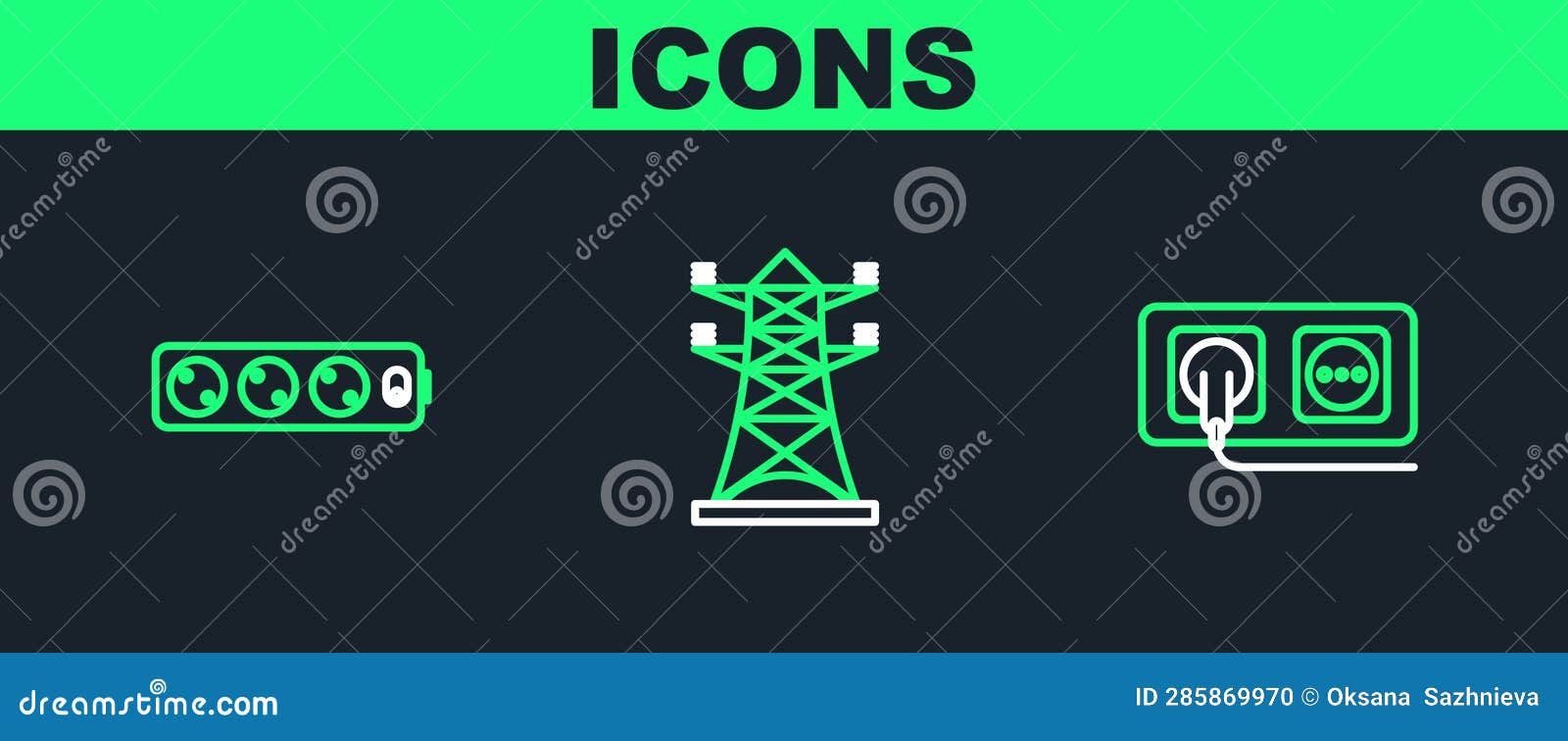 Set Line Electrical Outlet, Extension Cord and High Voltage Power Pole ...