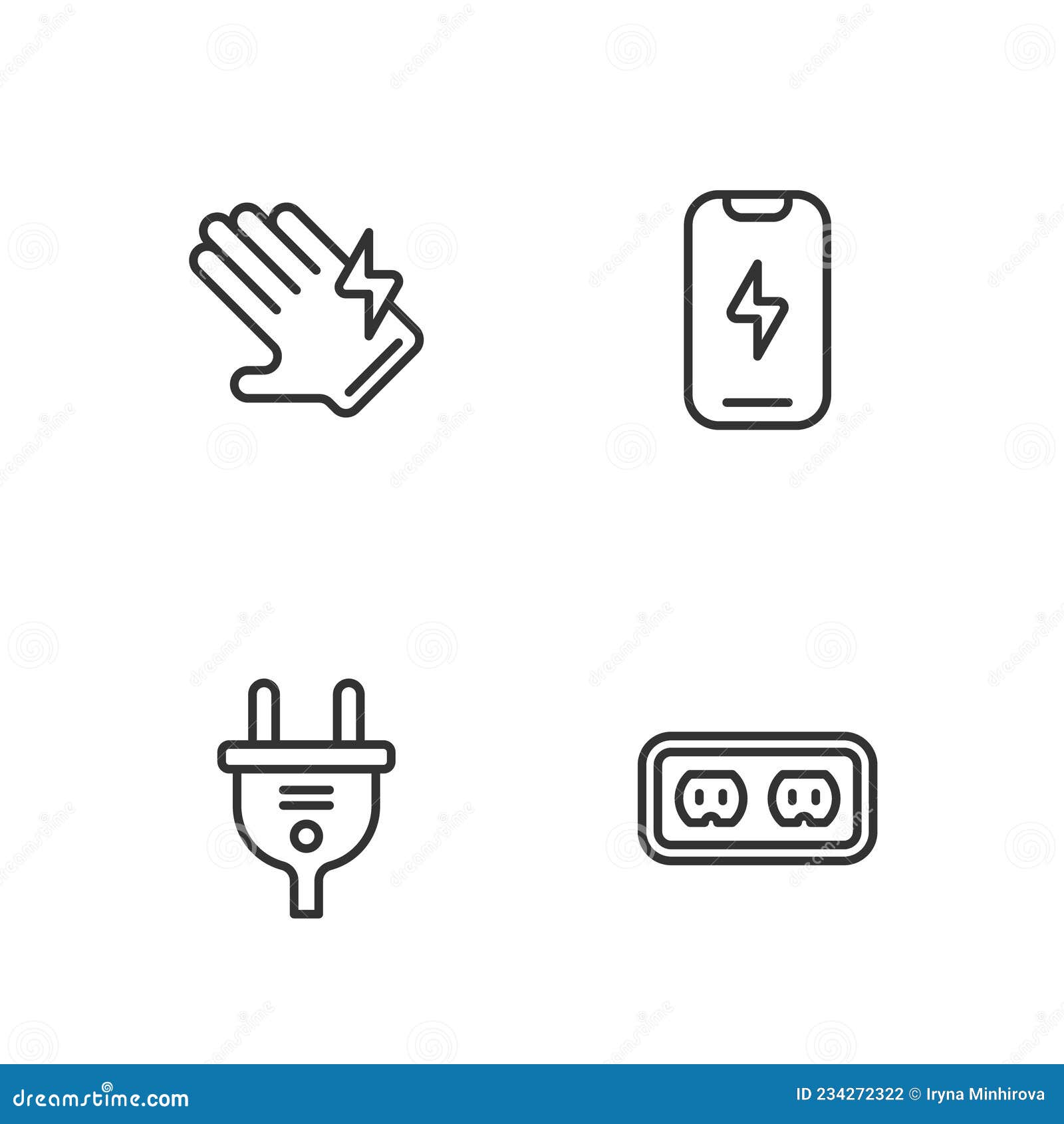 Set Line Electrical Outlet, Plug, Glove and Mobile Phone Icon. Vector ...