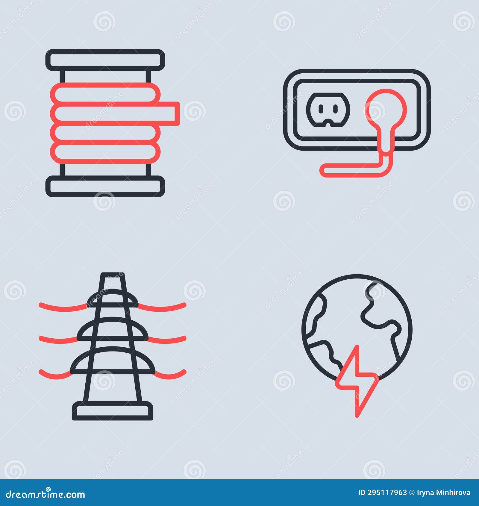 Set Line Electrical Outlet, Tower Line, Global Planet with Thunderbolt ...