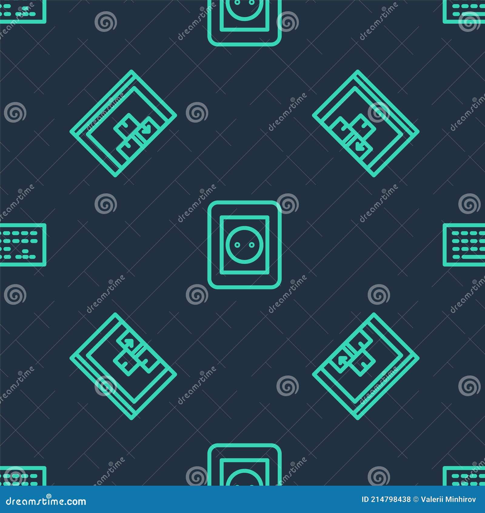Set Line Electrical Outlet, Warehouse and Keyboard on Seamless Pattern ...