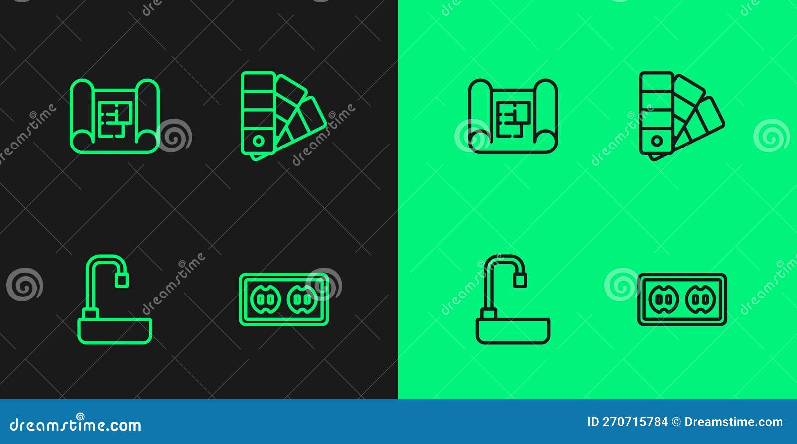 Set Line Electrical Outlet, Washbasin, House Plan and Color Palette ...