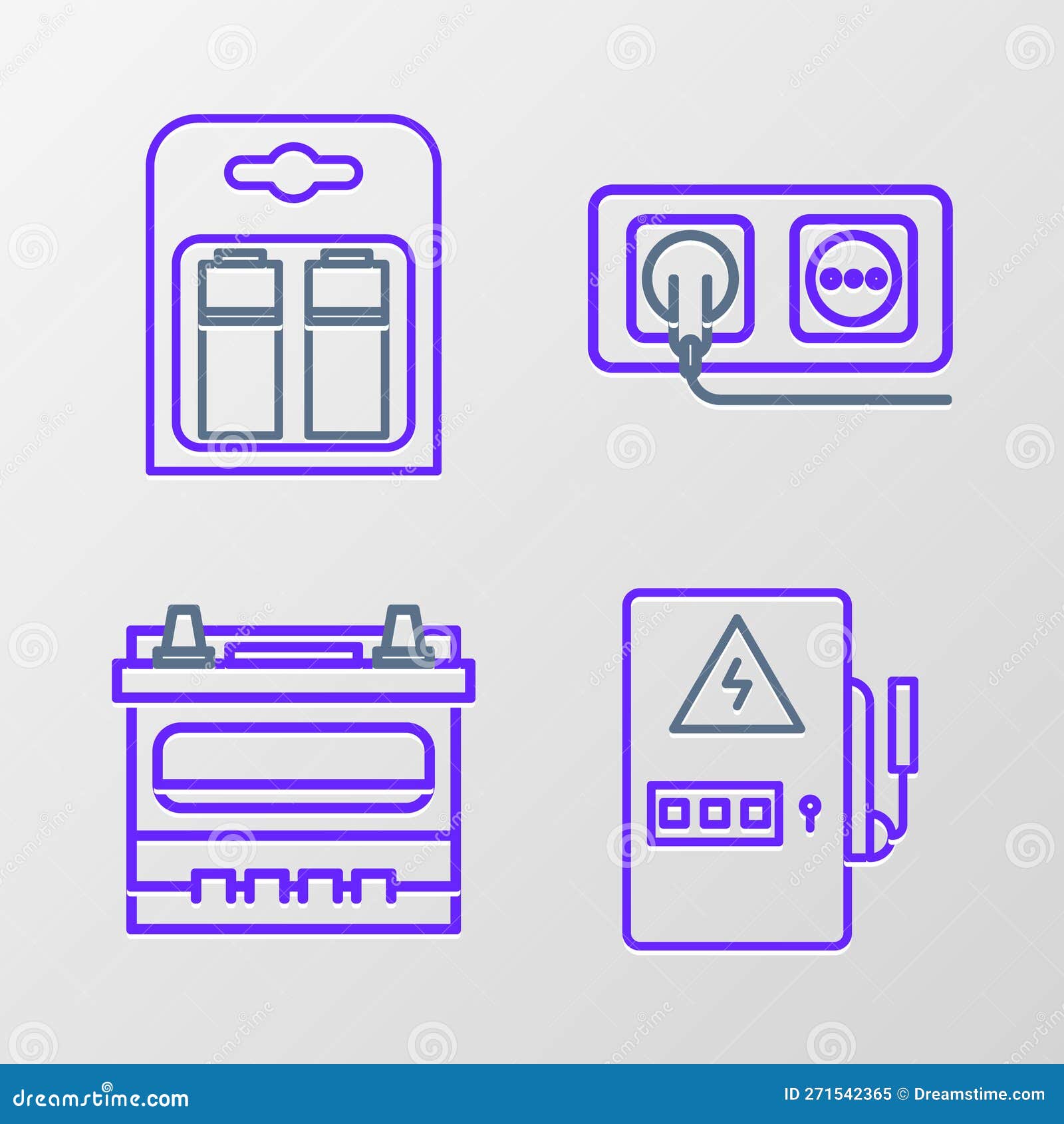 Set Line Electrical Panel, Car Battery, Outlet and Battery in Pack Icon ...