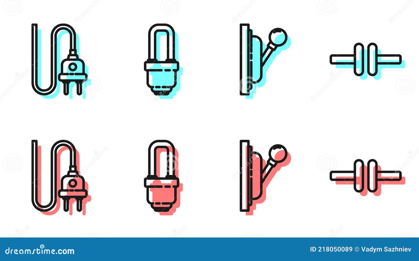 Set Line Electrical Panel, Electric Plug, LED Light Bulb and Electric ...