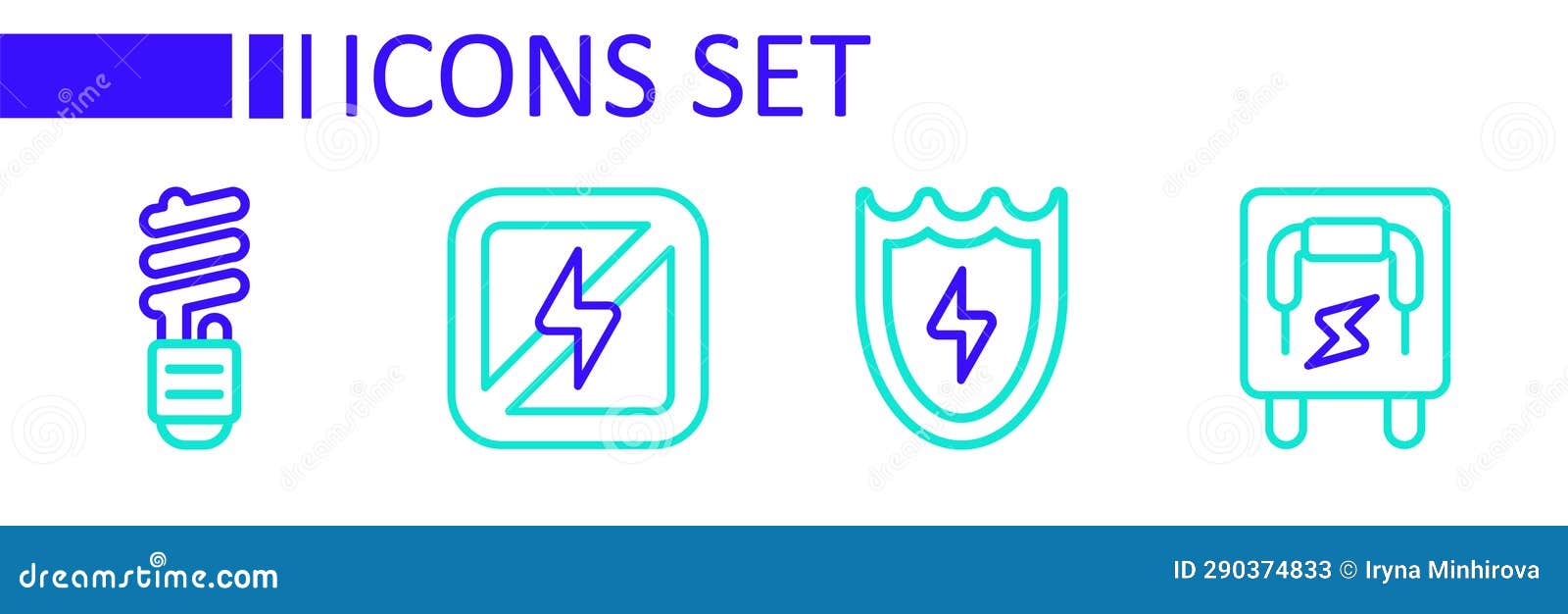 Set Line Electrical Panel, Lightning and Shield, No Lightning and LED ...