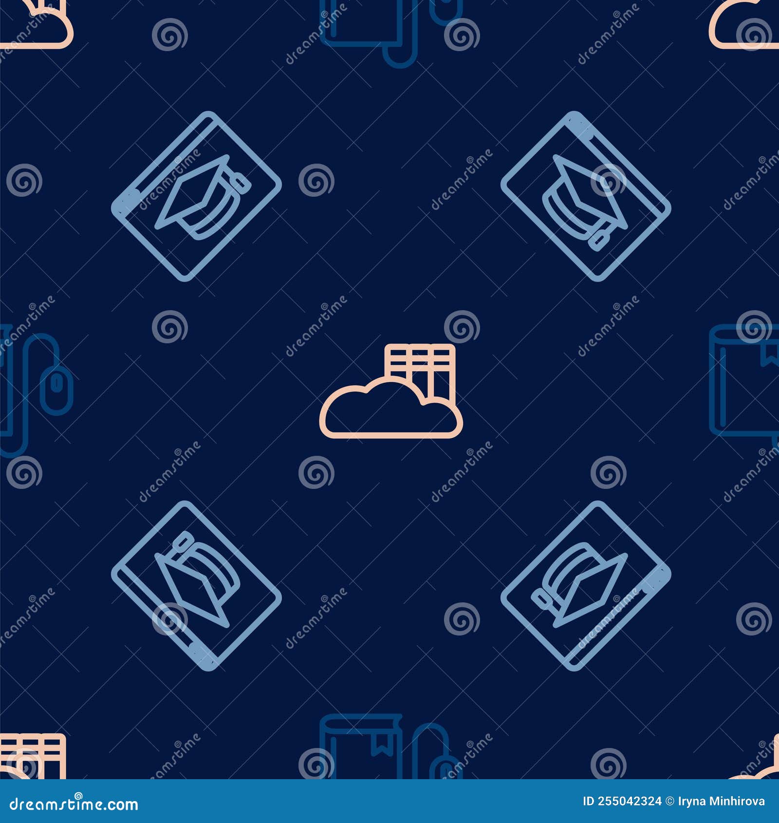 Set Line Electronic Book with Mouse, Online Education and Cloud or ...