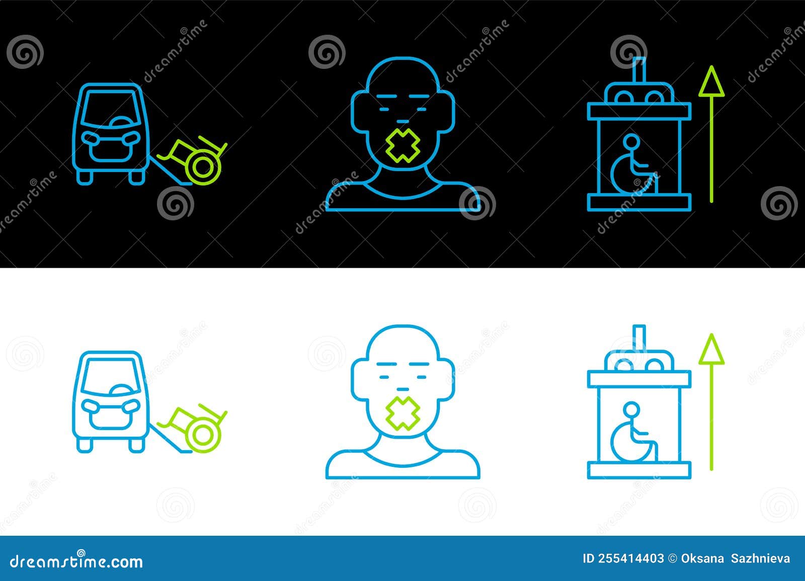 Set Line Elevator for Disabled, Disabled Car and Head of Deaf and Dumb ...