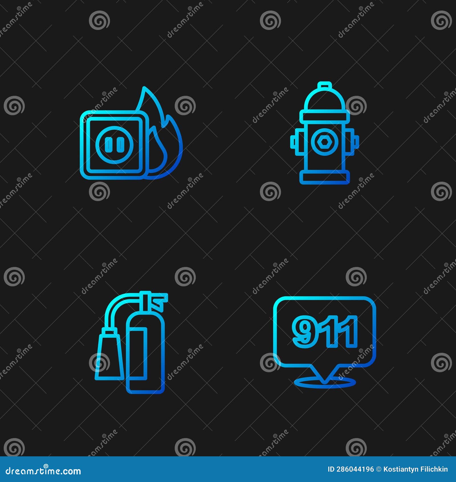 Set Line Emergency Call 911, Fire Extinguisher, Electric Wiring of ...