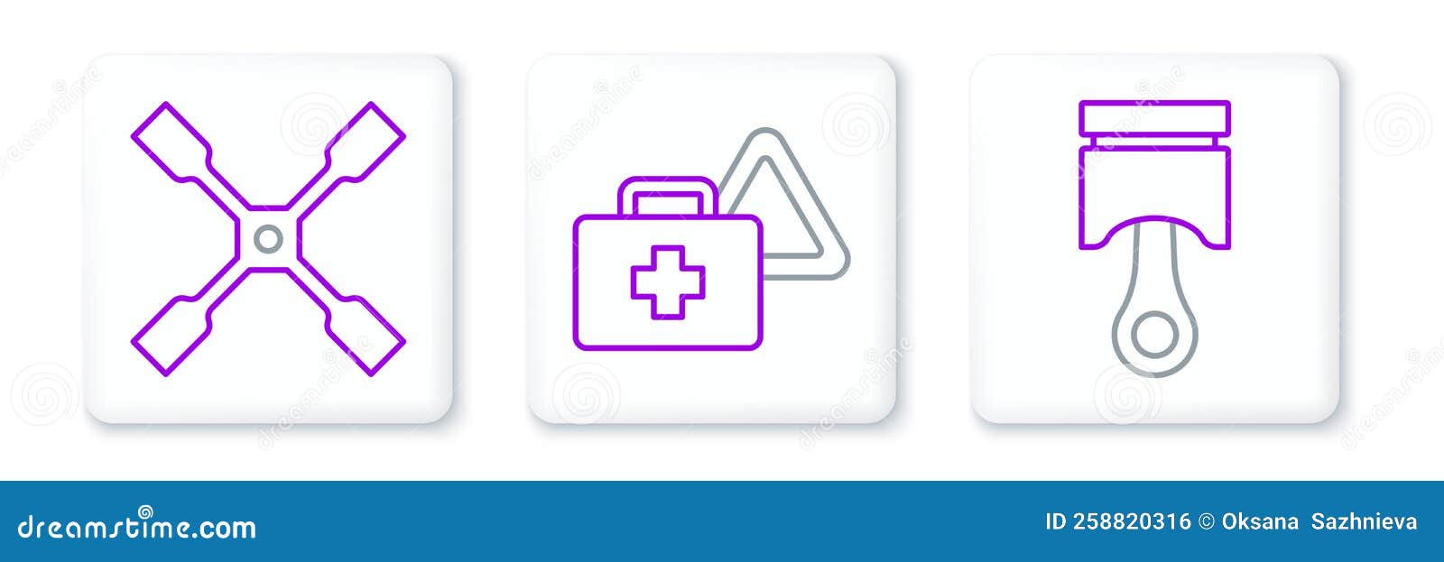 Set Line Engine Piston, Wheel Wrench and First Aid Kit and Warning ... Set Line Engine Piston, Wheel Wrench and First Aid Kit and Warning ...