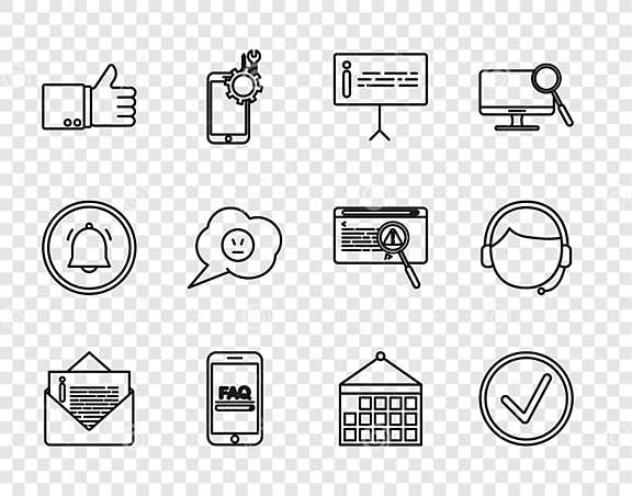 Set Line Envelope, Check Mark in Circle, Information, Mobile with FAQ ... Set Line Envelope, Check Mark in Circle, Information, Mobile with FAQ ...