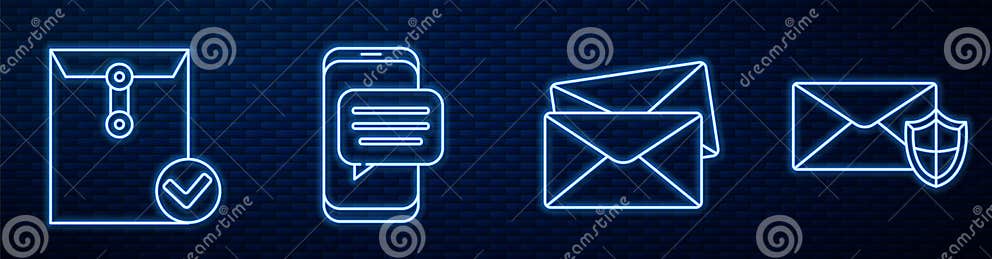 Set Line Envelope, Envelope and Check Mark, Chat Messages Notification ...