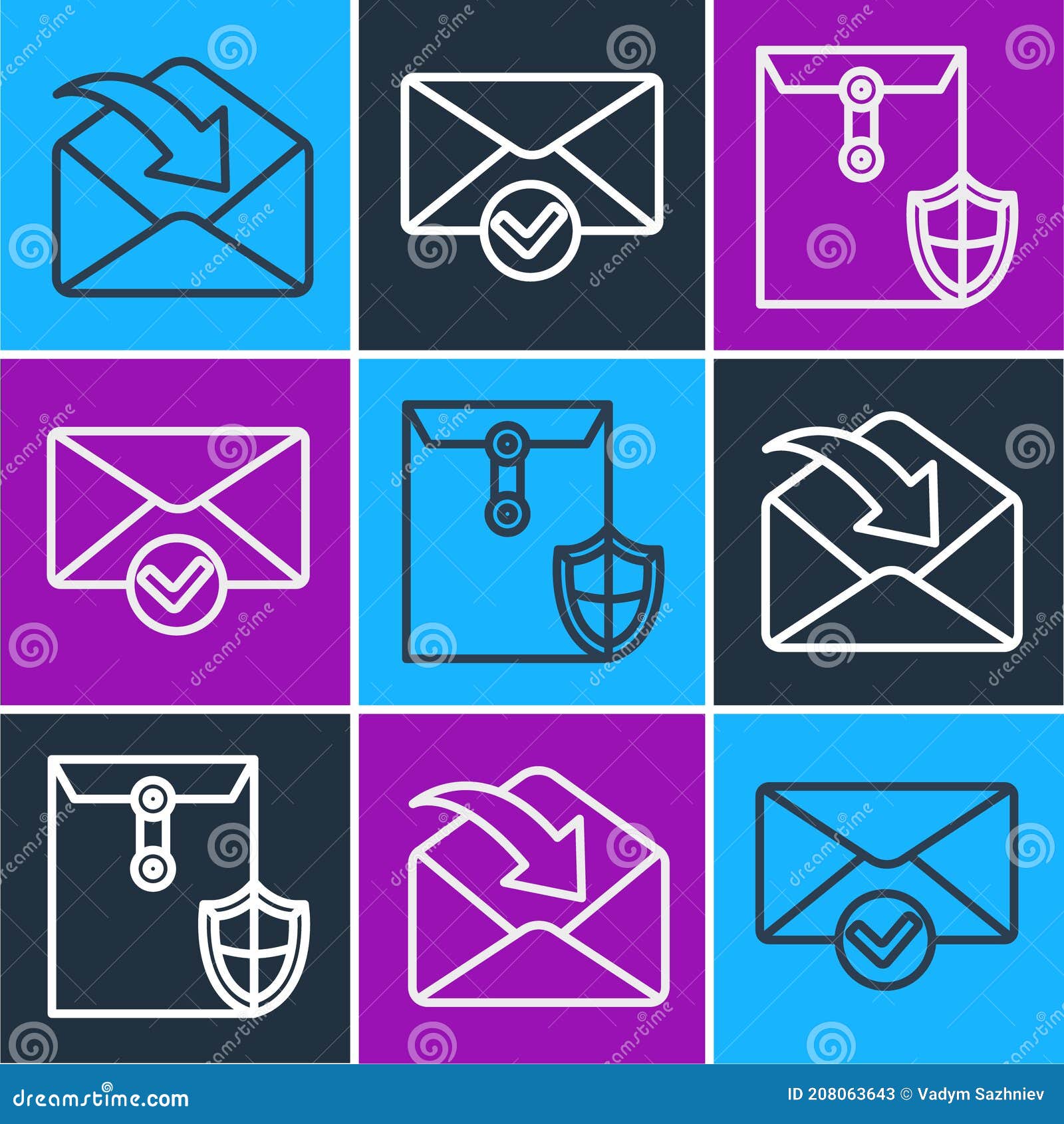 Set Line Envelope, Envelope with Shield and Envelope and Check Mark ... Set Line Envelope, Envelope with Shield and Envelope and Check Mark ...
