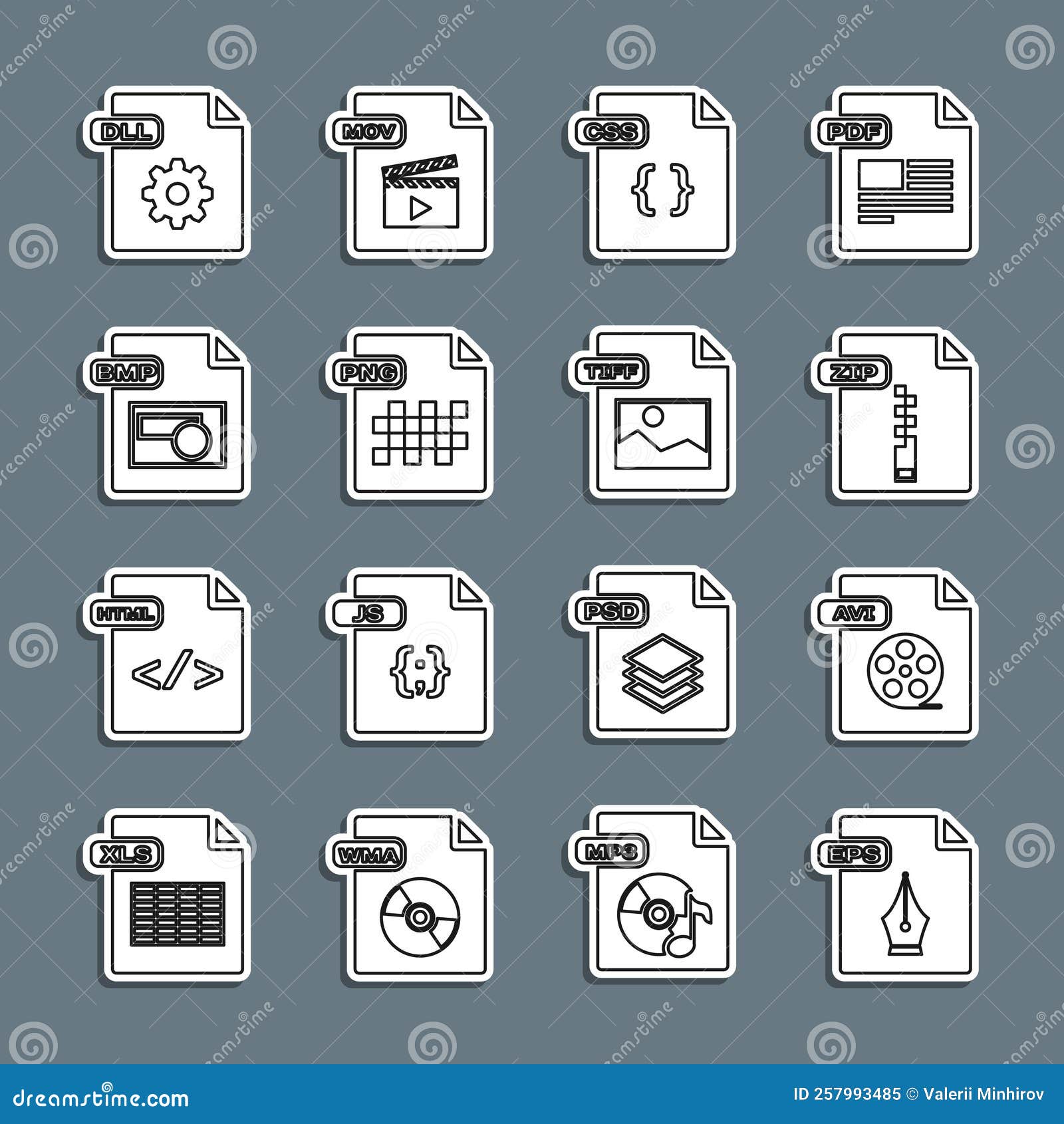 Set Line EPS File Document, AVI, ZIP, CSS, PNG, BMP, DLL and TIFF Icon ... Set Line EPS File Document, AVI, ZIP, CSS, PNG, BMP, DLL and TIFF Icon ...