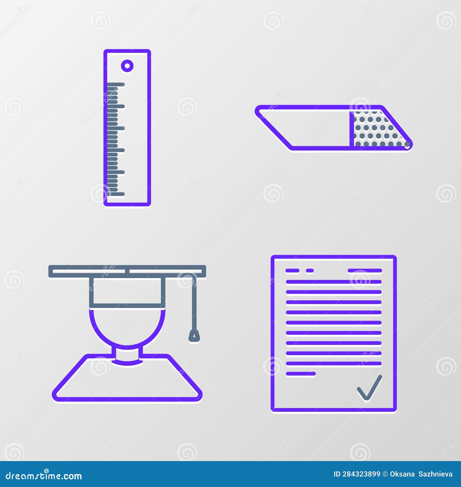 Set Line Exam Sheet with Check Mark, Graduate and Graduation Cap ...