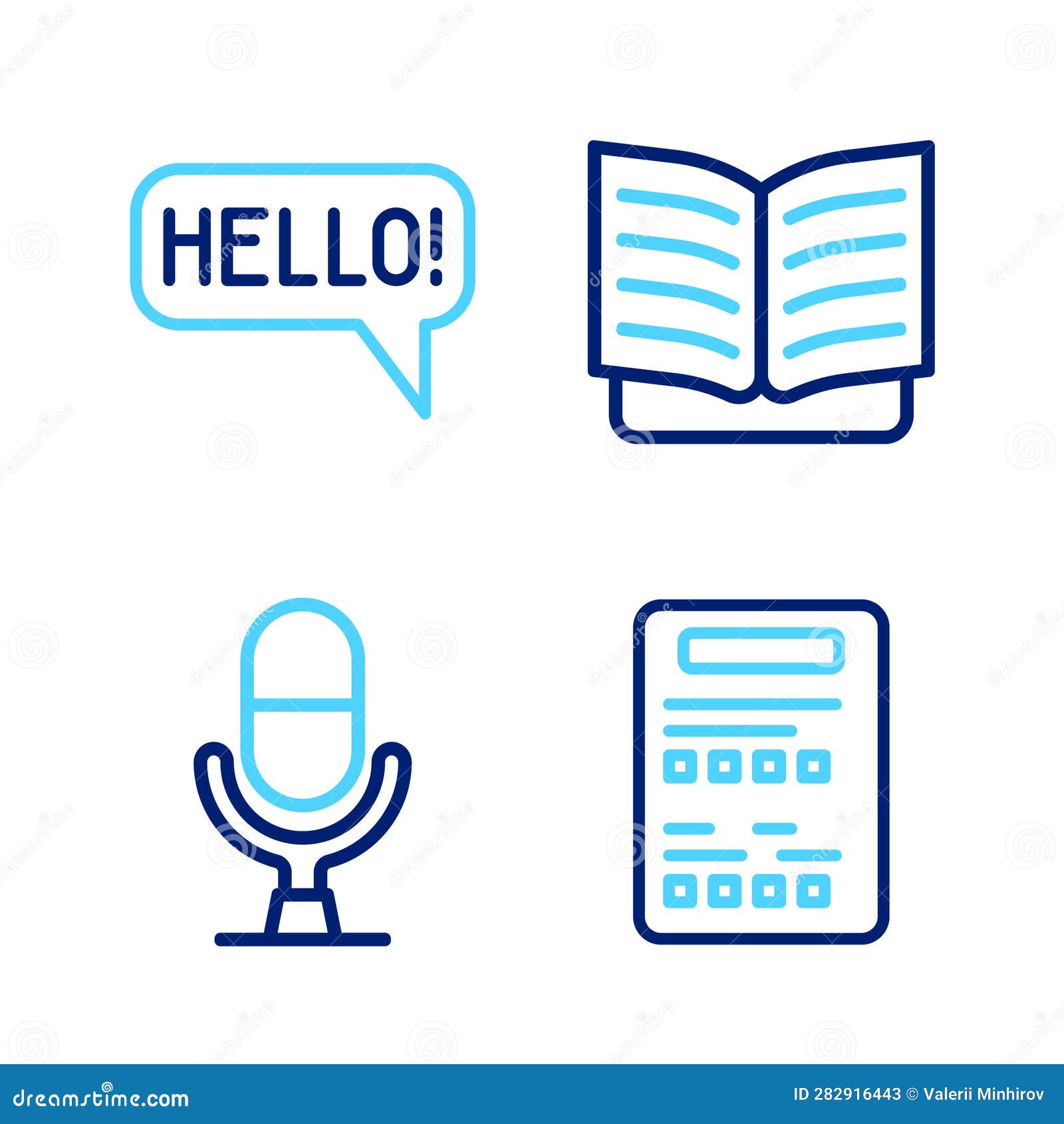 Set Line Exam Sheet, Microphone Voice Device, Open Book and Hello in ...