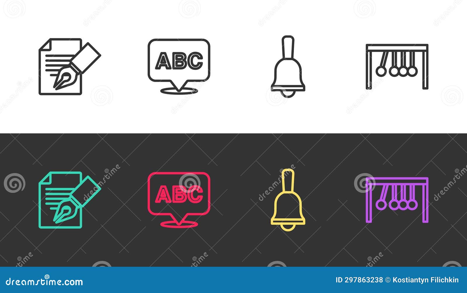 Set Line Exam Sheet and Pencil, Alphabet, Ringing Bell and Pendulum on ... Set Line Exam Sheet and Pencil, Alphabet, Ringing Bell and Pendulum on ...