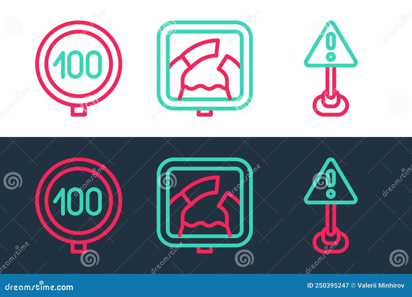 Set Line Exclamation Mark in Triangle, Speed Limit Traffic and ...
