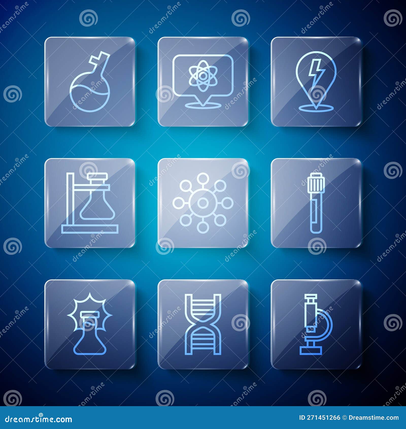 Set Line Explosion in the Flask, DNA Symbol, Microscope, Lightning Bolt ...