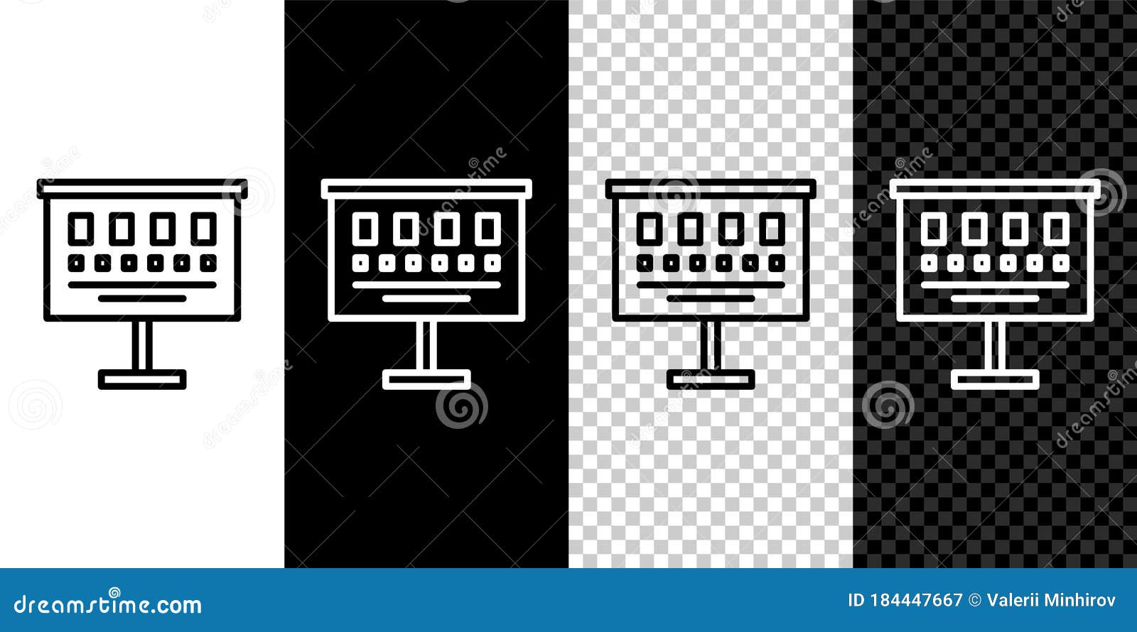 Set Line Eye Test Chart Icon Isolated on Black and White Background ...