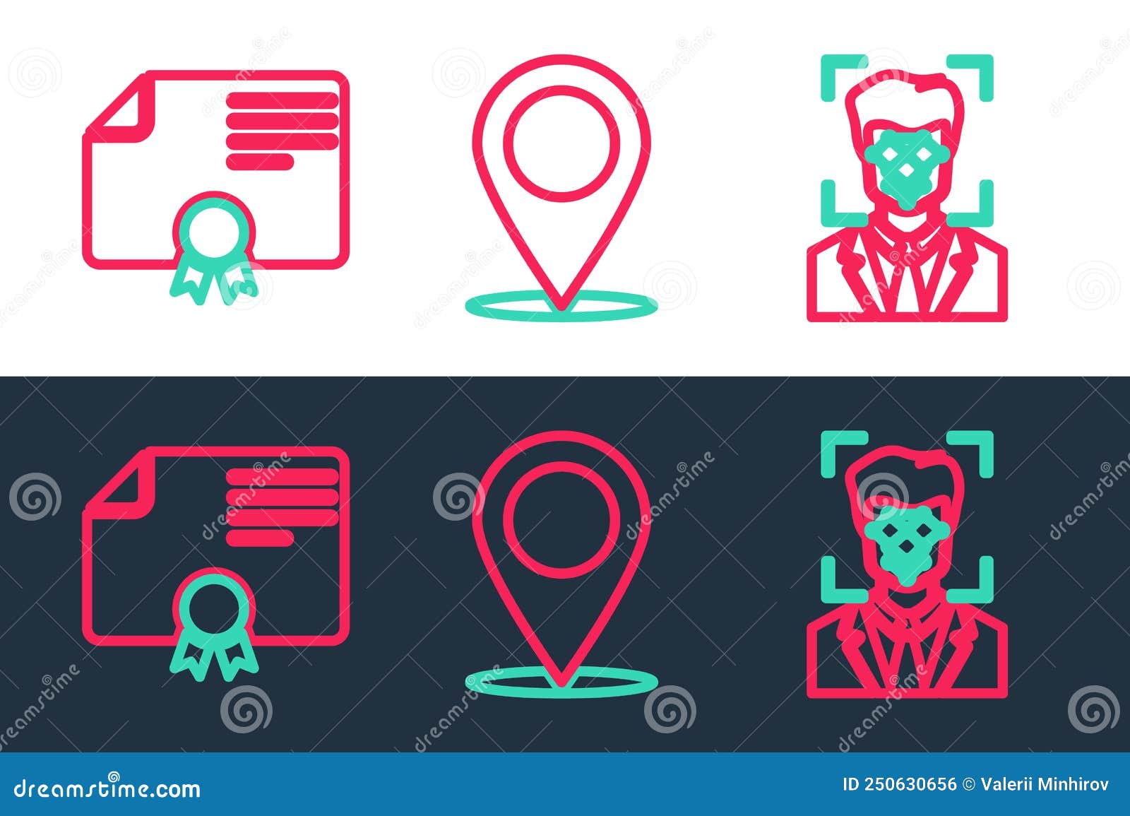 Set Line Face Recognition, Certificate Template and Map Pin Icon ...