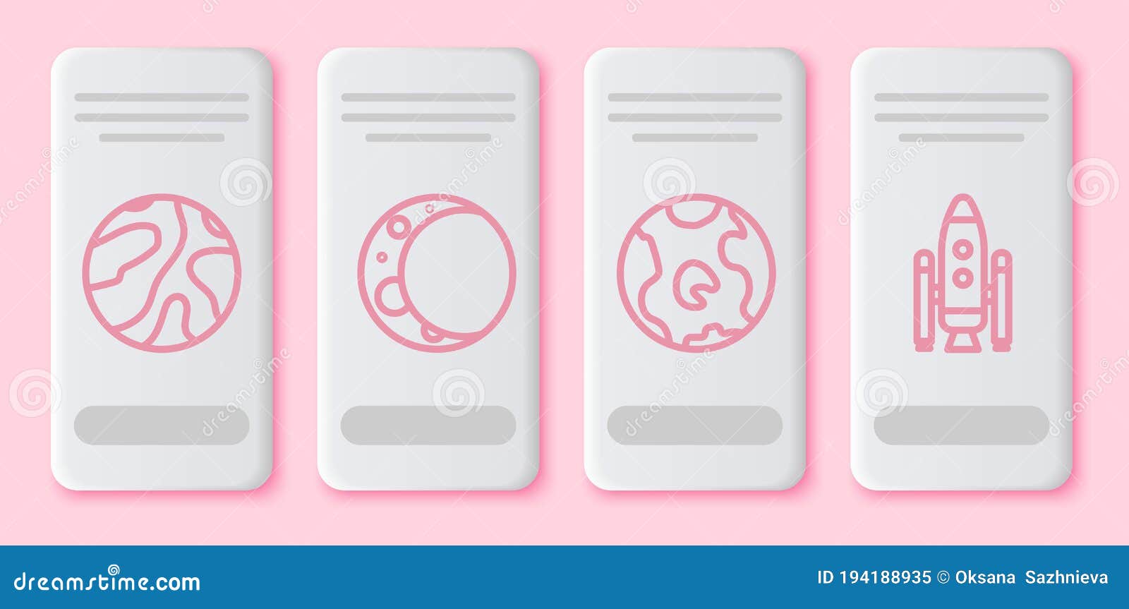 Set Line Falling Stars, Moon, Earth Globe and Space Shuttle and Rockets ...