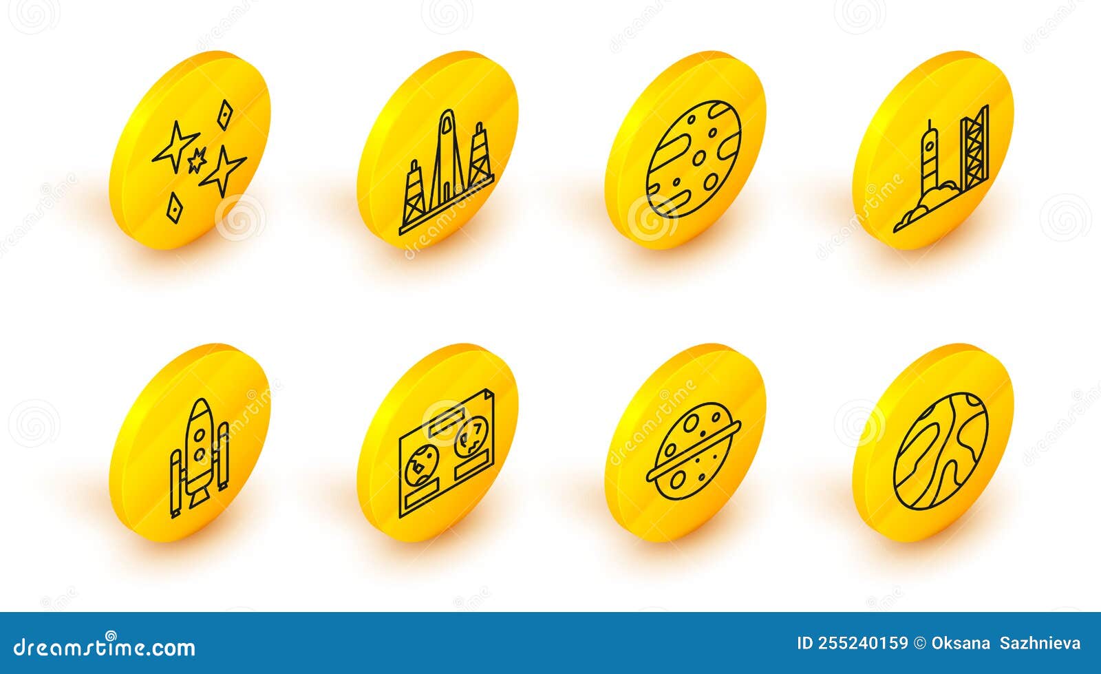 Set Line Falling Stars, Planet Venus, Celestial Map of the Night Sky, Space Shuttle and Rockets ...