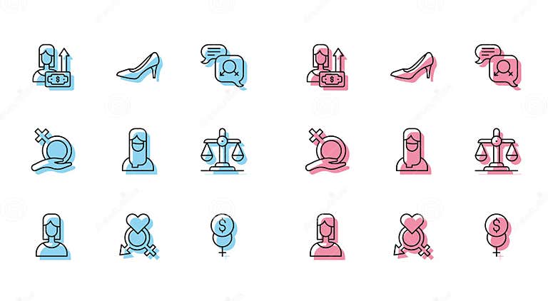 Set Line Female Gender Money Growth Woman Feminism Finance Muslim