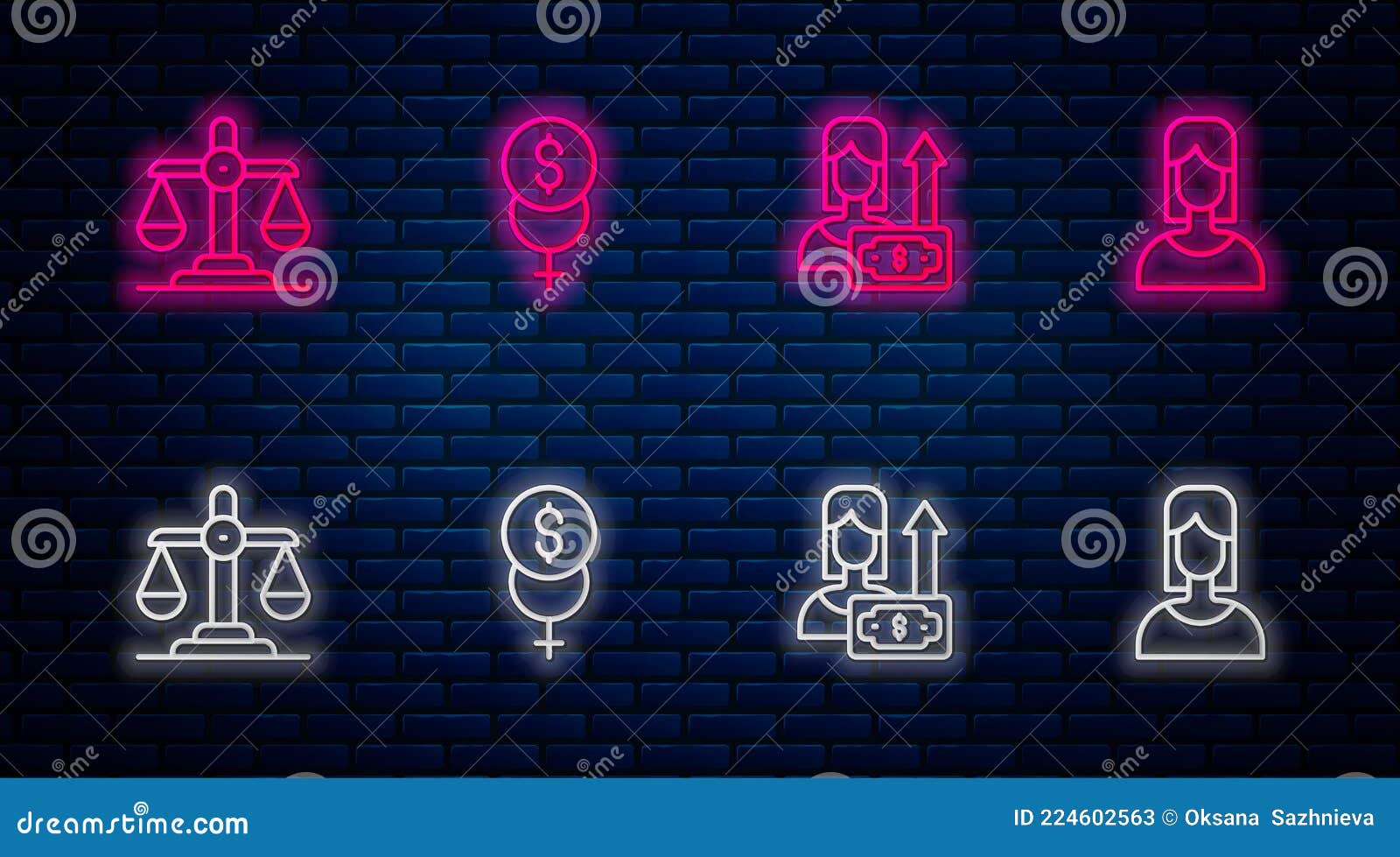 Set Line Feminism Finance Money Growth Woman Gender Equality And