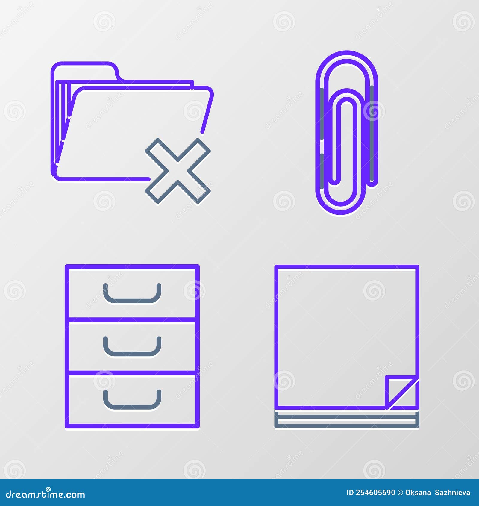 Set Line File Document, Drawer with Documents, Paper Clip and Delete ... Set Line File Document, Drawer with Documents, Paper Clip and Delete ...