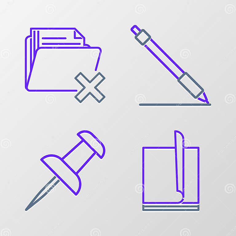 Set Line File Document, Push Pin, Pen Line and Delete Folder Icon ...