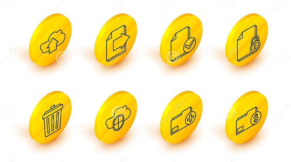 Set Line Finance Document Folder, Add New, Cloud and Shield, Trash Can, Document Lock, Check ...