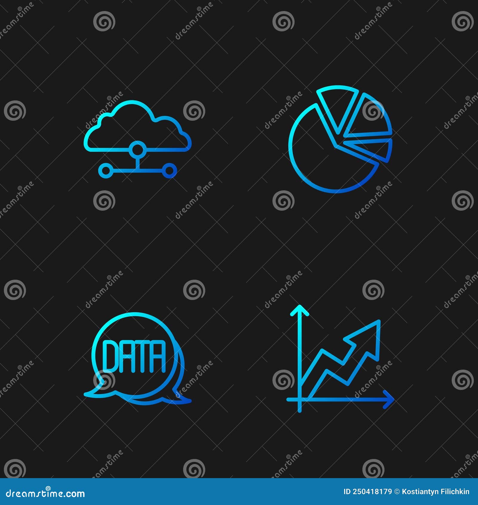 Set Line Financial Growth, Data Analysis, Network Cloud Connection and Pie Chart Infographic ...
