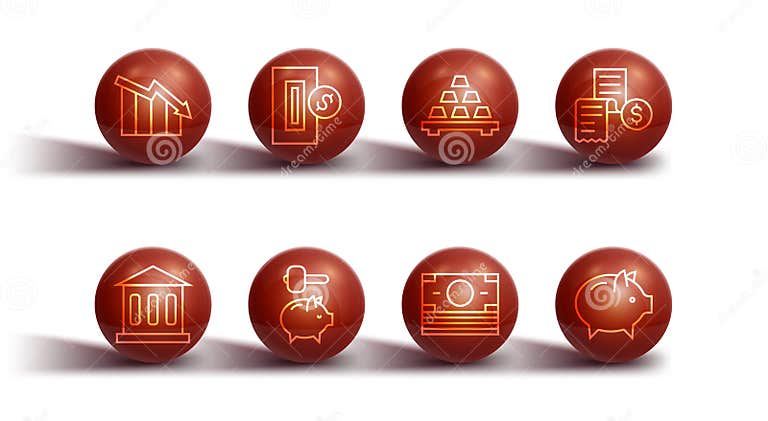 Set Line Financial Growth Decrease, Bank Building, Paper or Financial Check, Stacks Paper Money ...