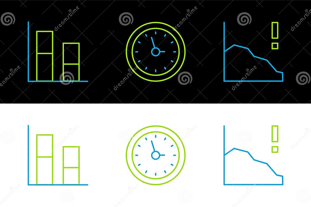 Set Line Financial Growth Decrease, Graph, Chart, Diagram and Clock ...