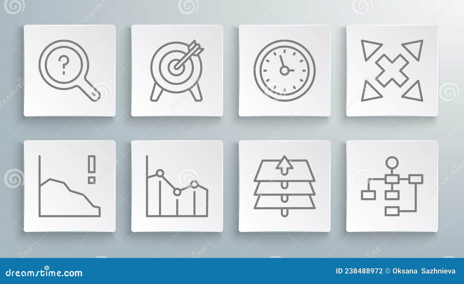 Set Line Financial Growth Decrease, Target, Pie Chart Infographic, Layers, Hierarchy Organogram ...