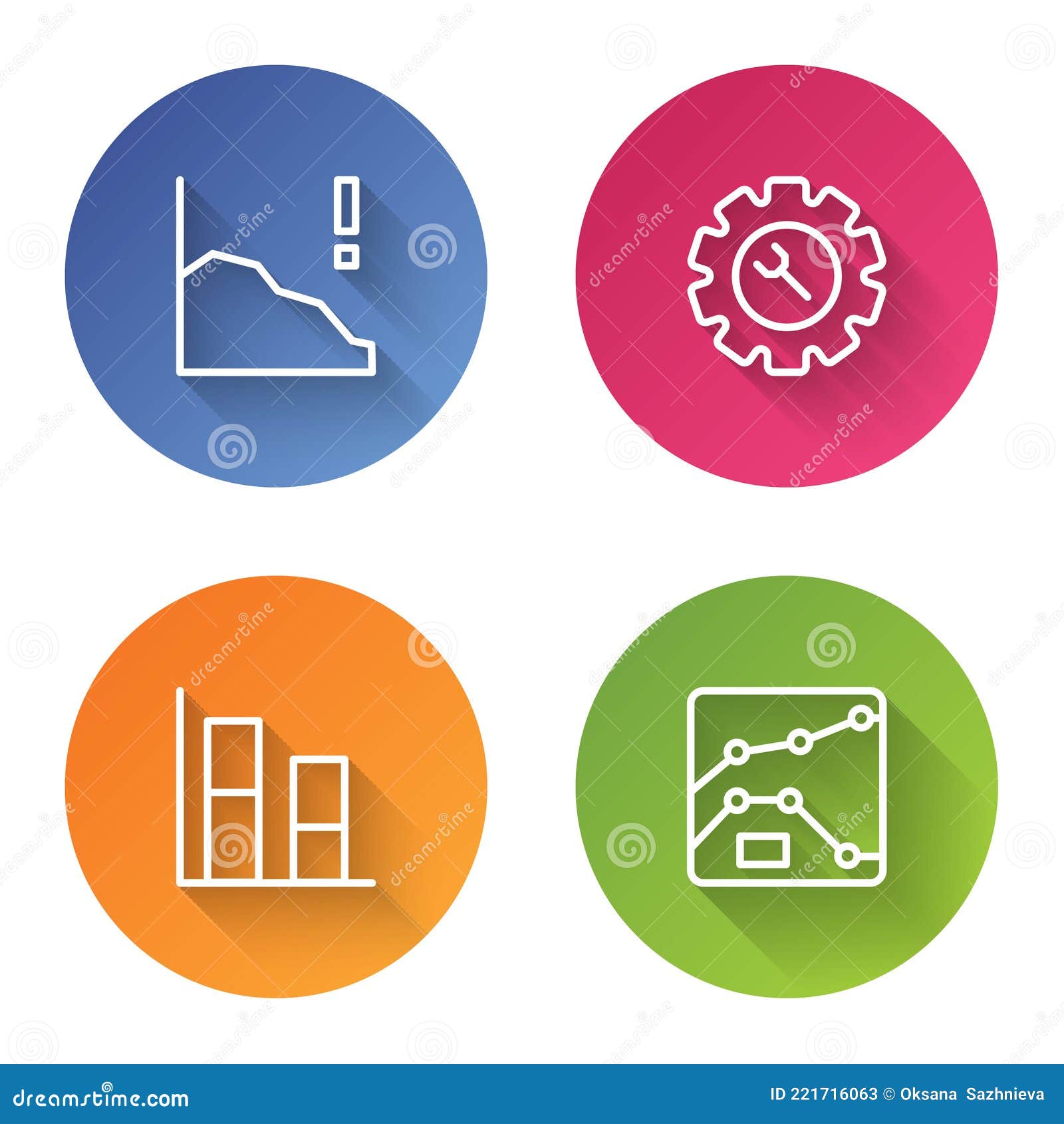 Set Line Financial Growth Decrease, Wrench and Gear, Graph, Chart ...